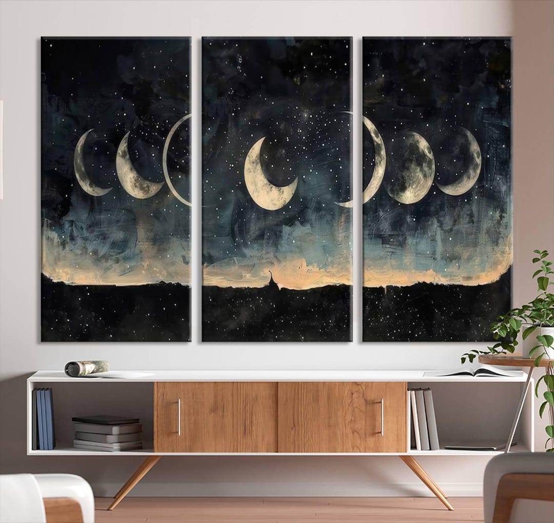 Phases of the Moon Canvas Print, Celestial Wall Art, Mystical Moon ...