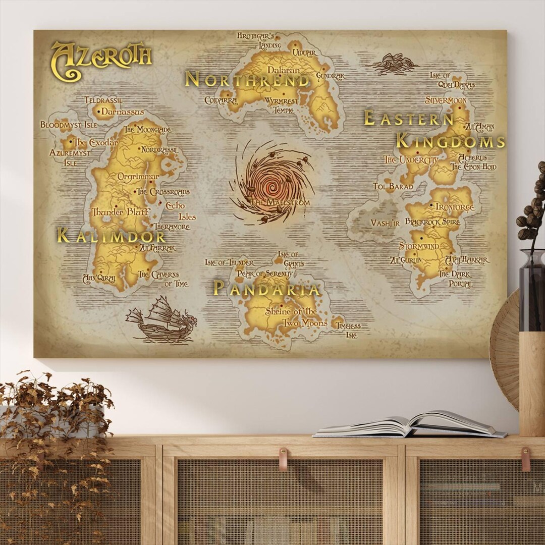 Azeroth World Map Canvas Print Fantasy Game Inspired Wall Art Perfect ...