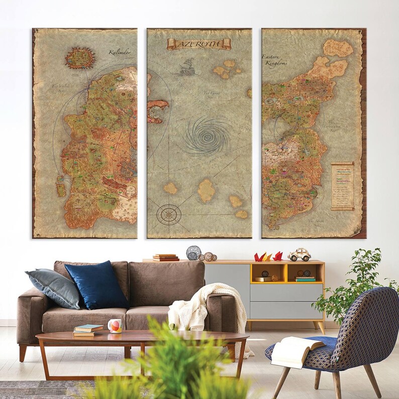 Azeroth Detailed Fantasy Map Canvas Print Large Multi-panel Vintage ...