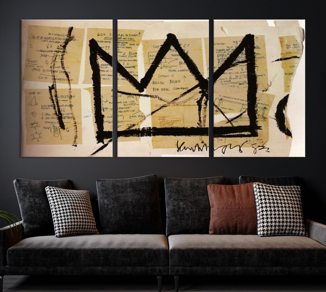 Iconic crown by Basquiat Wall Art Jean-michel Basquiat Urban Art Canvas ...