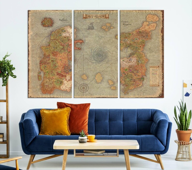 Azeroth Detailed Fantasy Map Canvas Print Large Multi-panel Vintage ...
