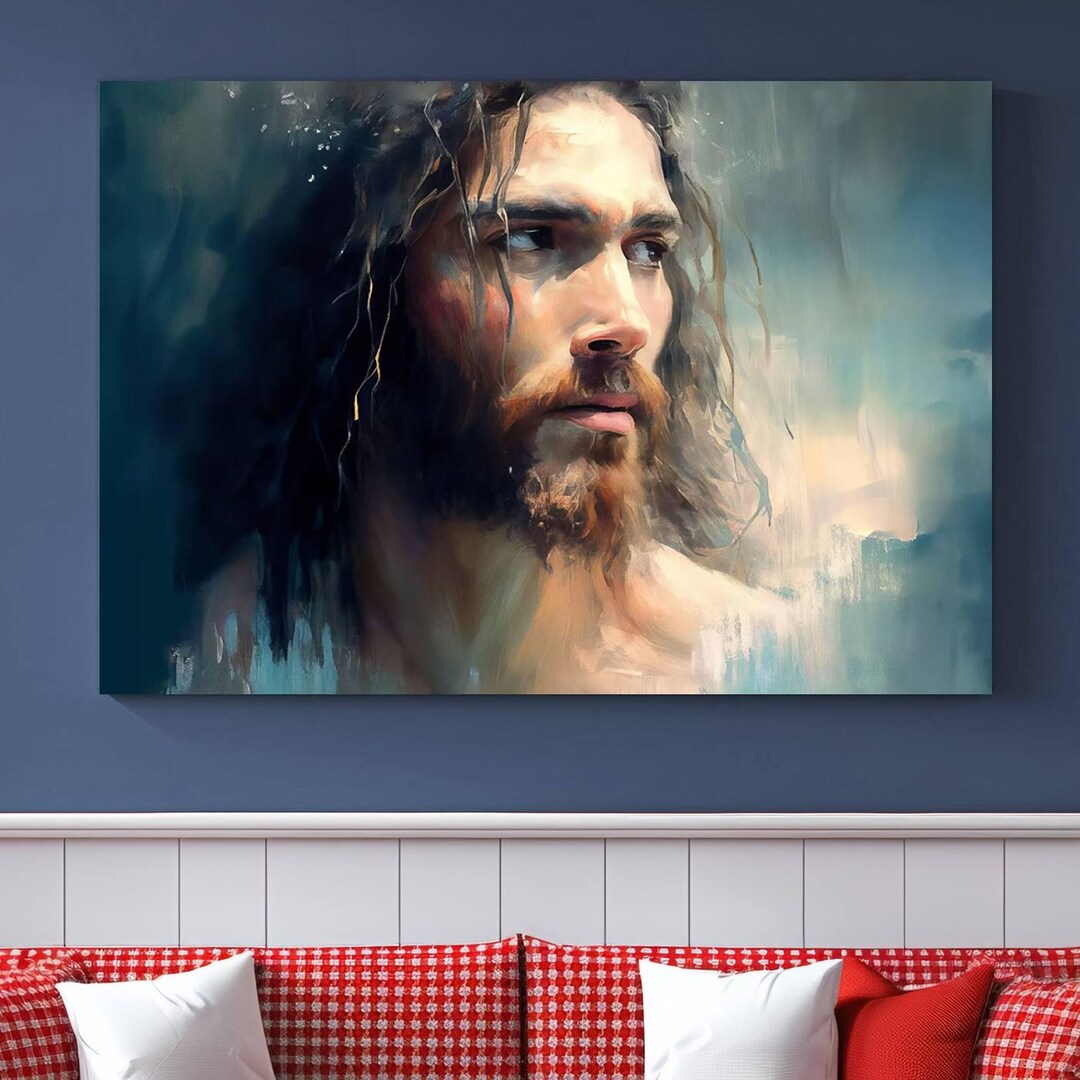 Depicting of Jesus Christ Portrait Paint Print Sacred Portrait Wall Art ...