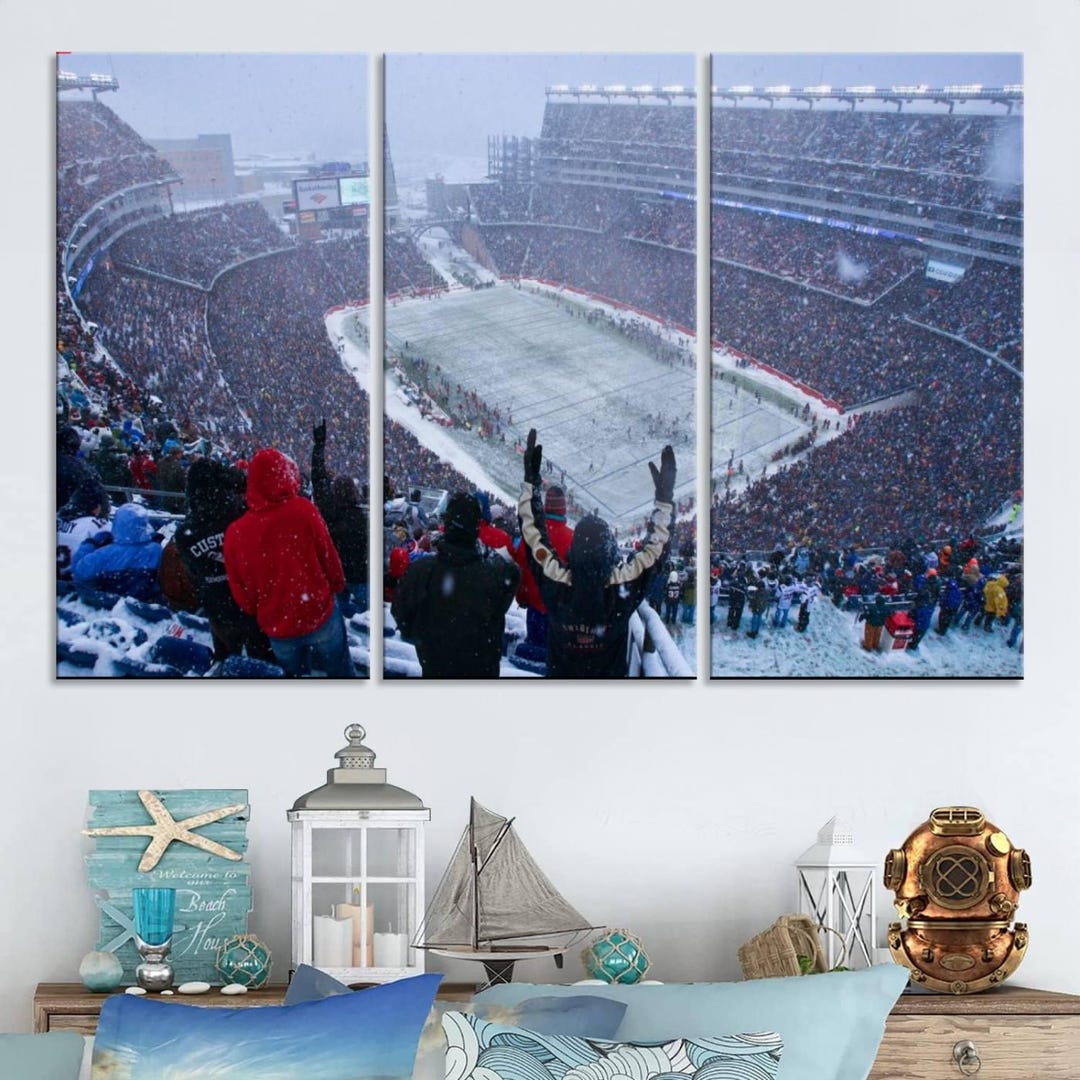 Snowy Game Day at New England Patriots Wall Art Gillette Stadium Print ...