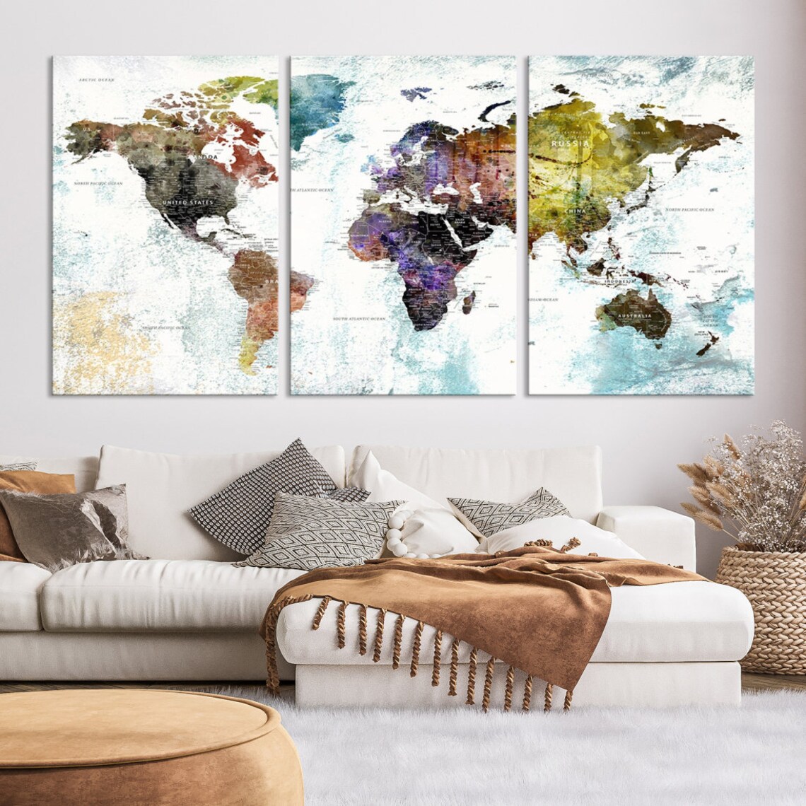 Colorful Push Pin World Map Canvas Wall Art Print Extra Large Multi ...