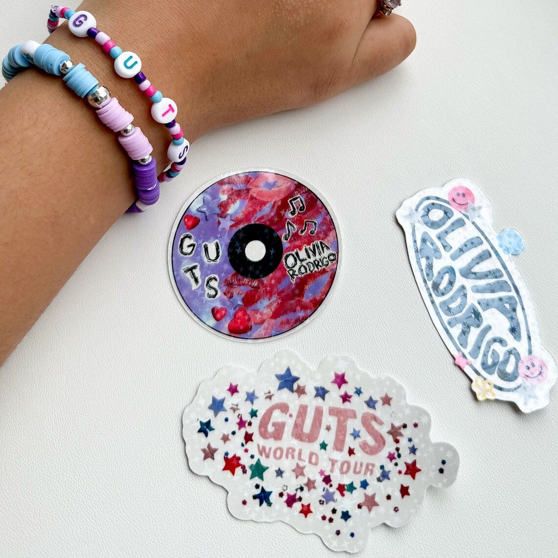 Olivia Rodrigo GUTS Tour Inspired Purple Beaded Bracelet and Sticker ...