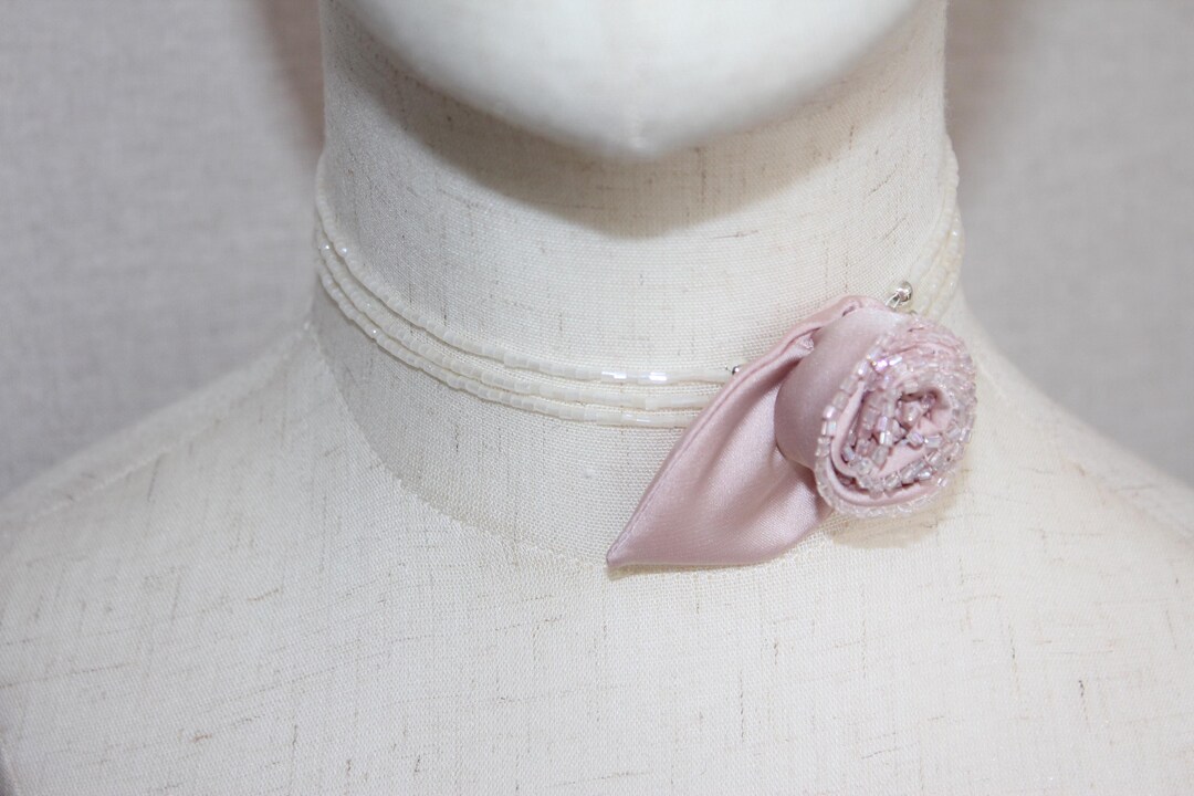 Rose Flower Choker Necklace Pink Satin - Etsy