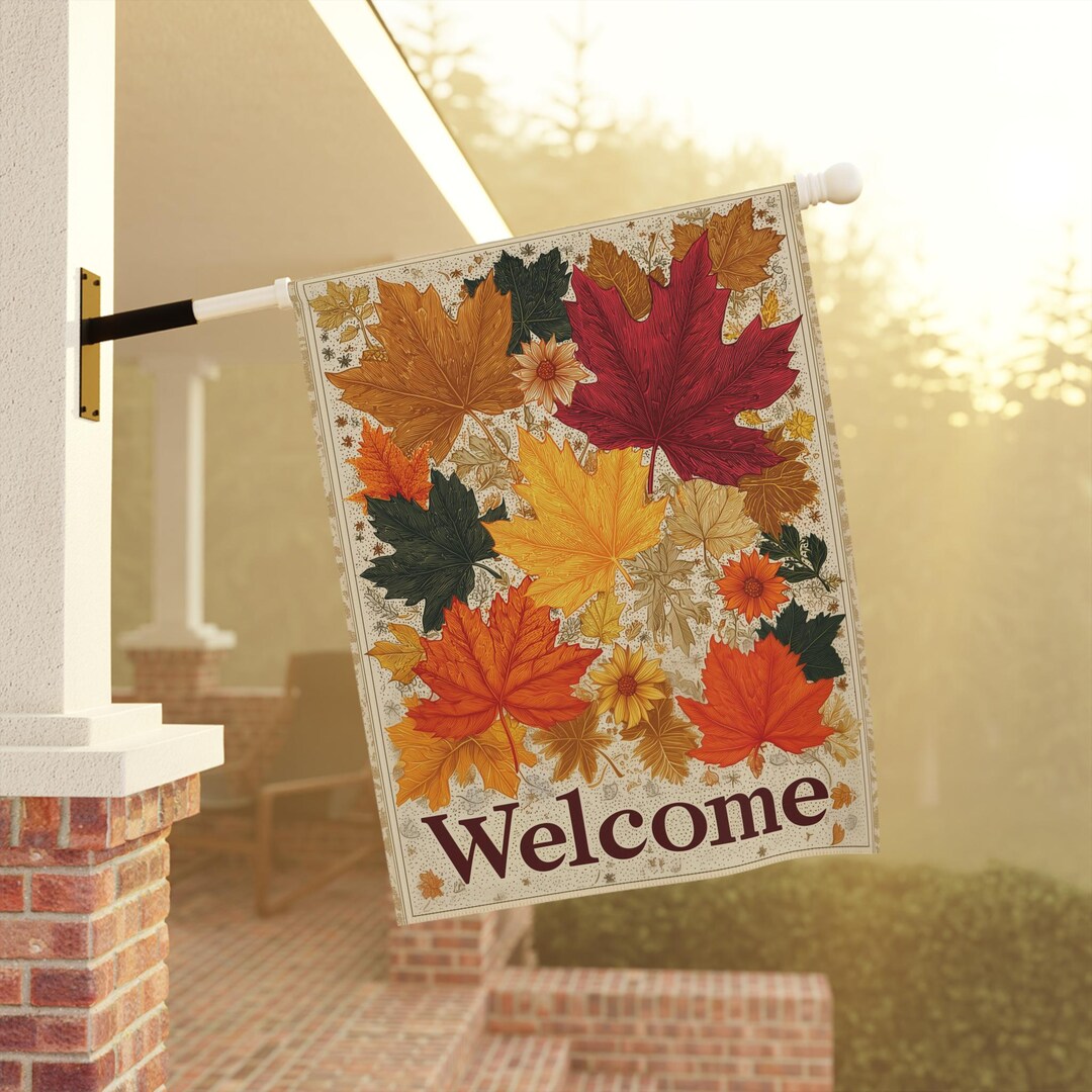Fall Leaves Welcome Flag, Autumn Porch Banner, Fall Colors House Flag ...