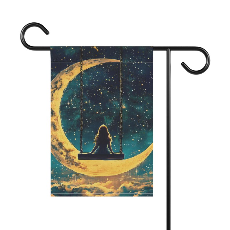Swinging Under the Crescent Moon Home and Garden Flag, Beautiful Night ...