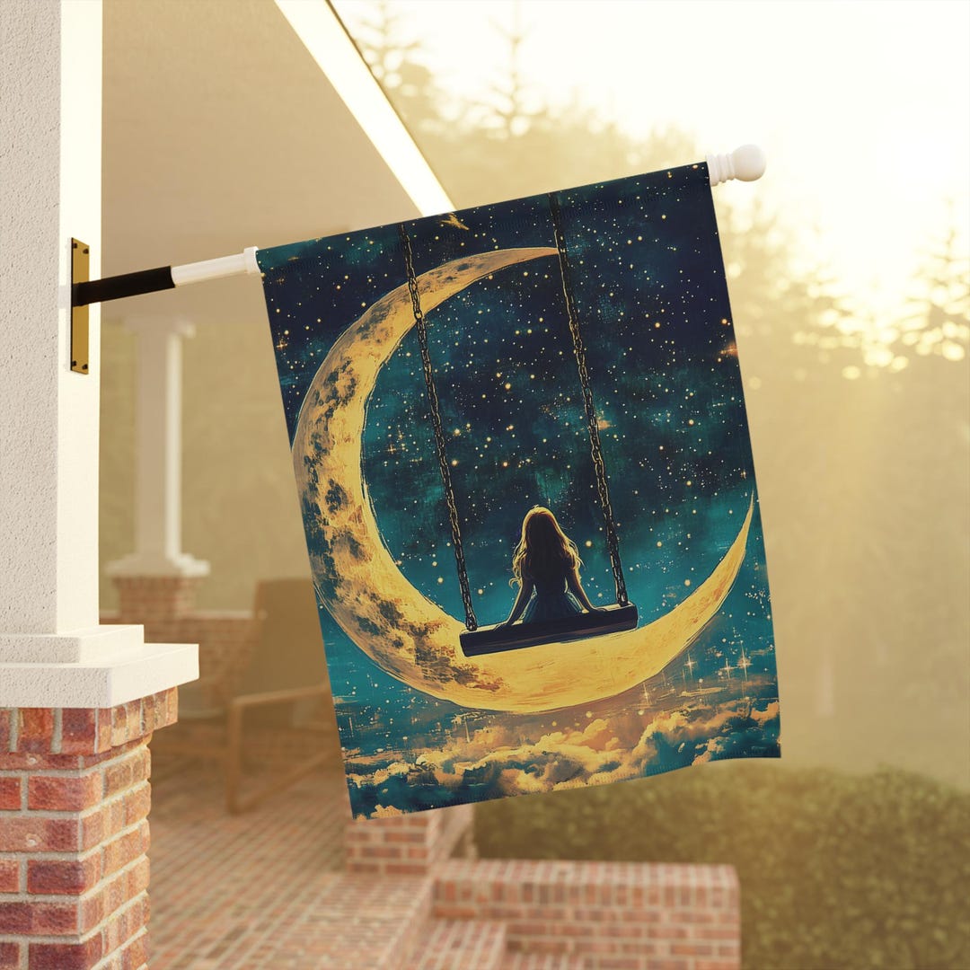 Swinging Under the Crescent Moon Home and Garden Flag, Beautiful Night ...