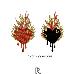 Heart on Fire Embroidery Design Fire With Heart Trendy Embroidery ...