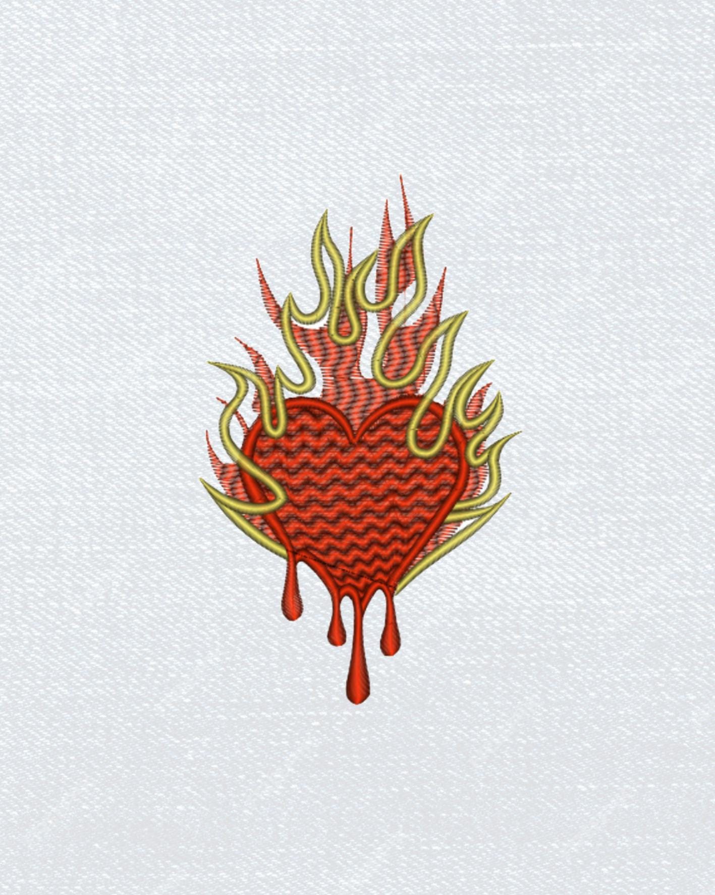 Heart on Fire Embroidery Design Fire With Heart Trendy Embroidery ...