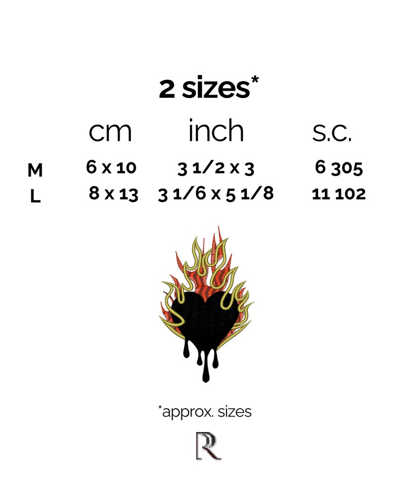 Heart on Fire Embroidery Design Fire With Heart Trendy Embroidery ...