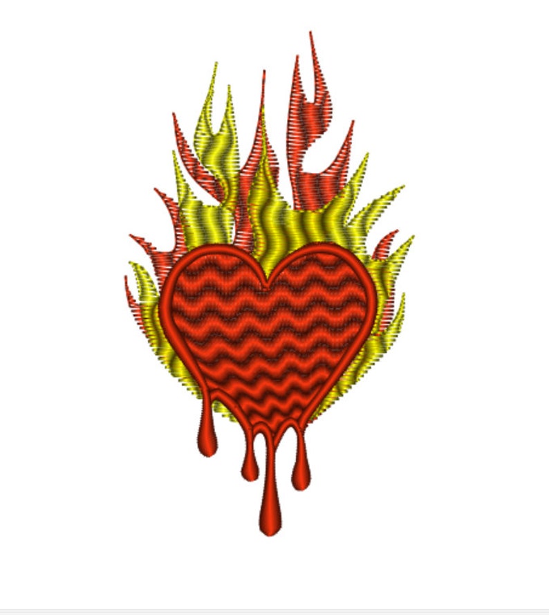 Burning Heart Machine Embroidery Design Heart With Flames Embroidery ...