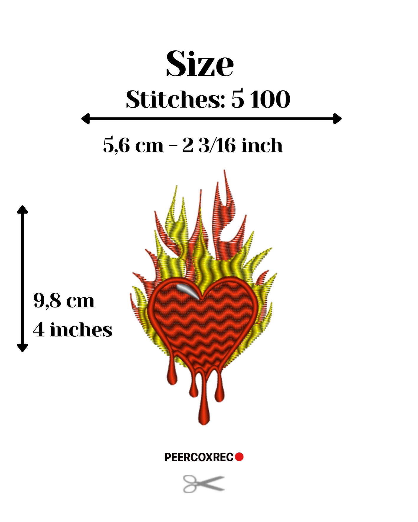 Burning Heart Machine Embroidery Design Heart With Flames Embroidery ...