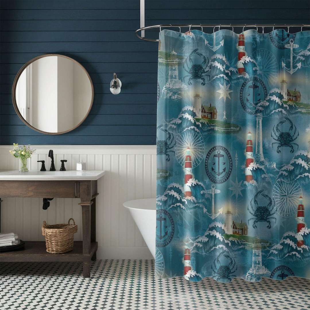 Shower Curtains, Marine Bath Curtains, Lighthouse Shower Curtain ...