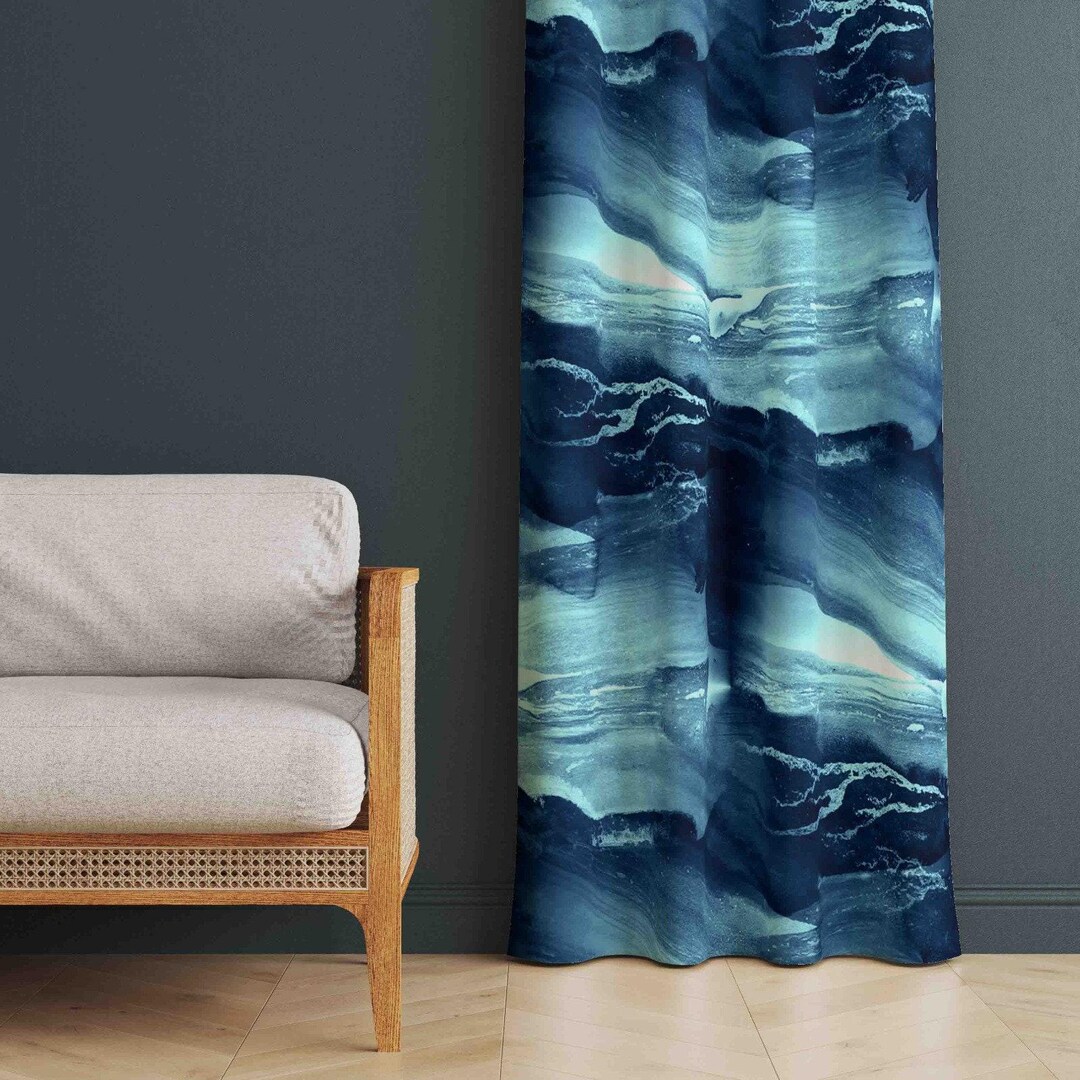 Contemporary Blue Hues Window Curtains, Ocean Blue Modern Window ...