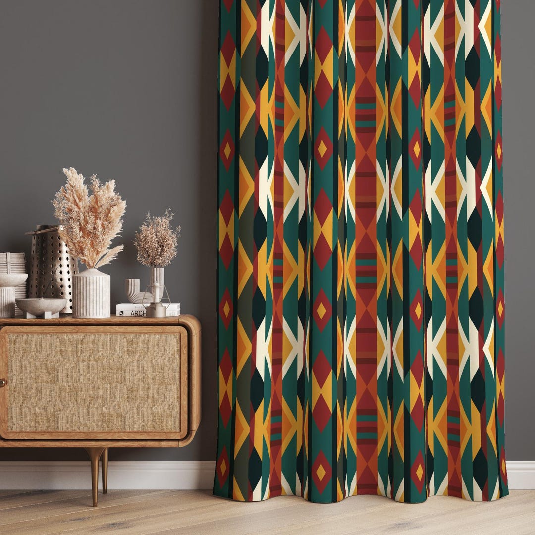 Window Curtains, Ethnic Design Drape, Aztec Pattern Window Treatment ...