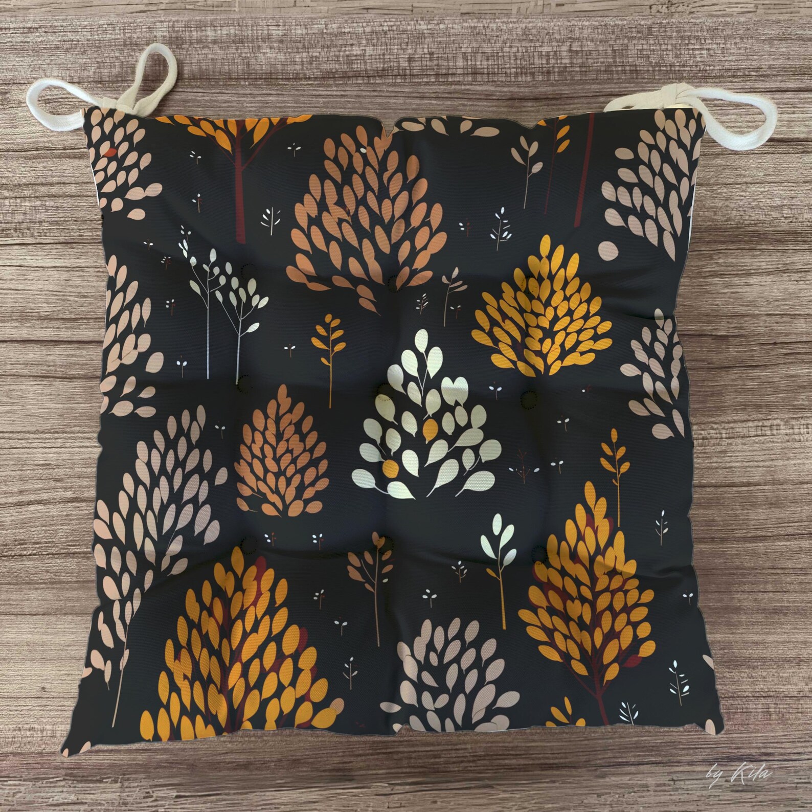 Tufted Seat Cushion, Autumn Chair Pads, Fall Trees Seat Pad With Ties ...