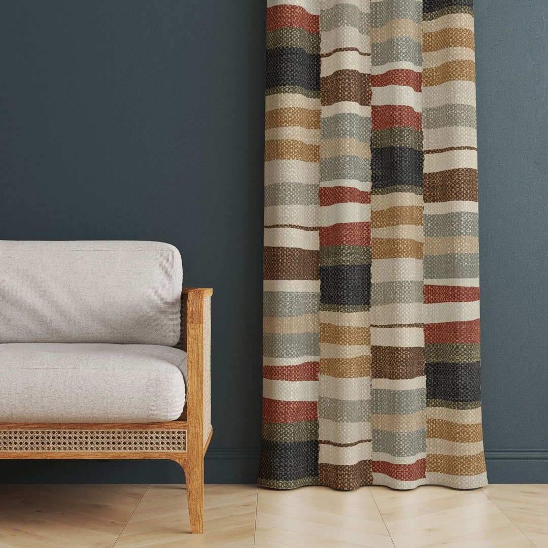 Rustic Country Farmhouse Curtain Panels, Boho Tassel Trimmed Living ...