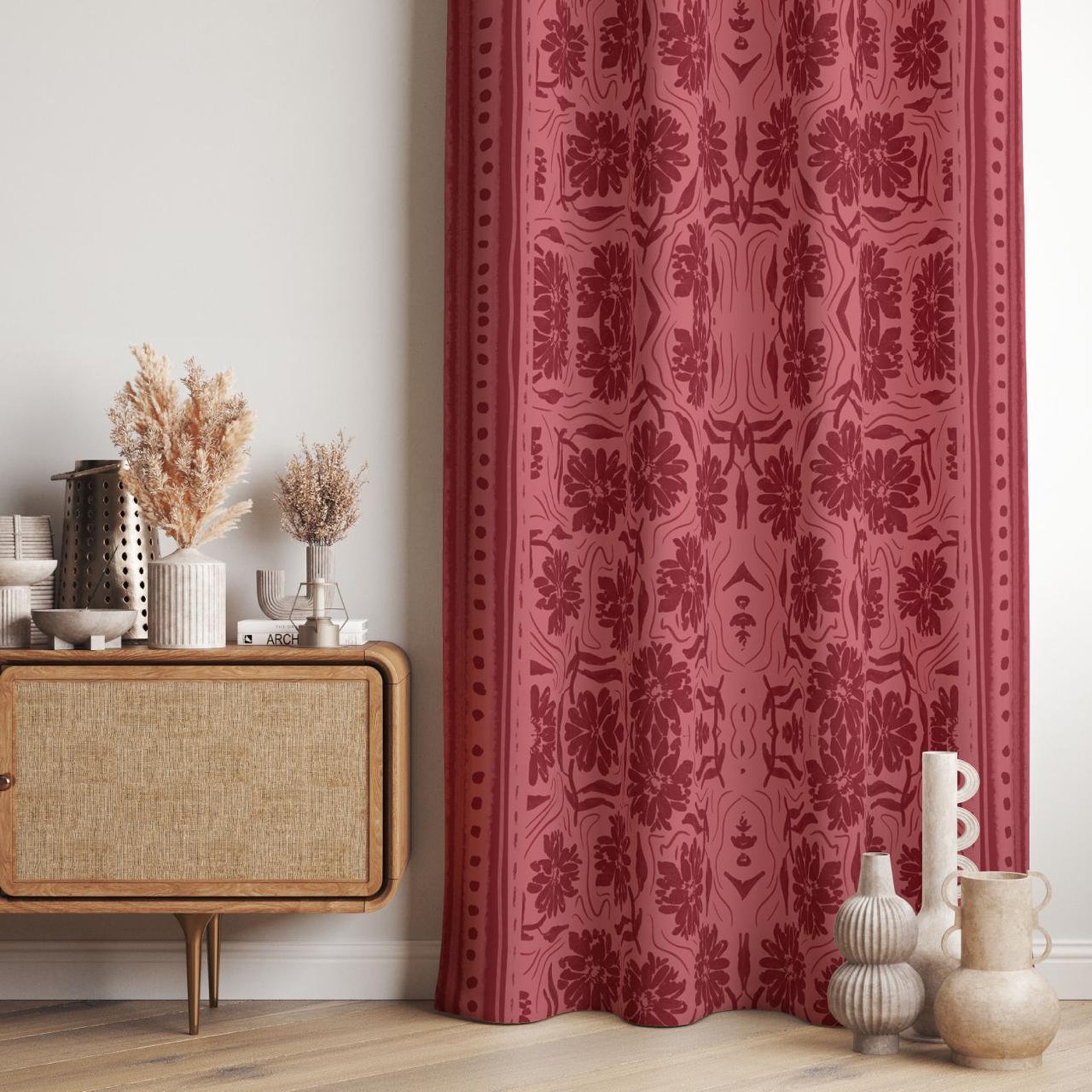 Window Curtains, Burgundy Drapes, Boho Window Treatments, Blackout ...