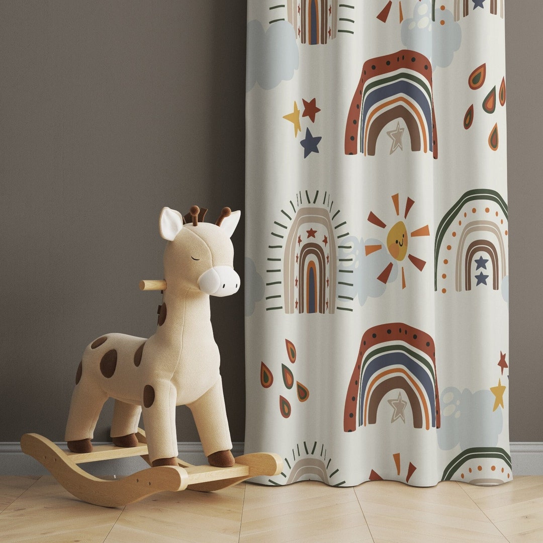 Rainbow Designed Nursery Room Window Curtais, Sky Patterned Pastel ...