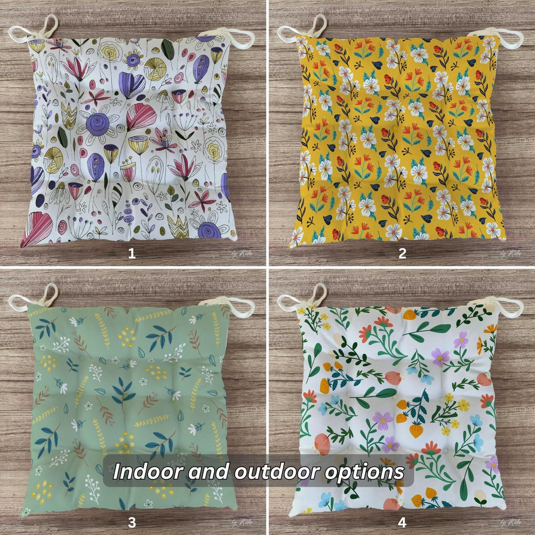 Spring Blossom Seat Pad, Chair Cushions With Floral Design, Outdoor and ...