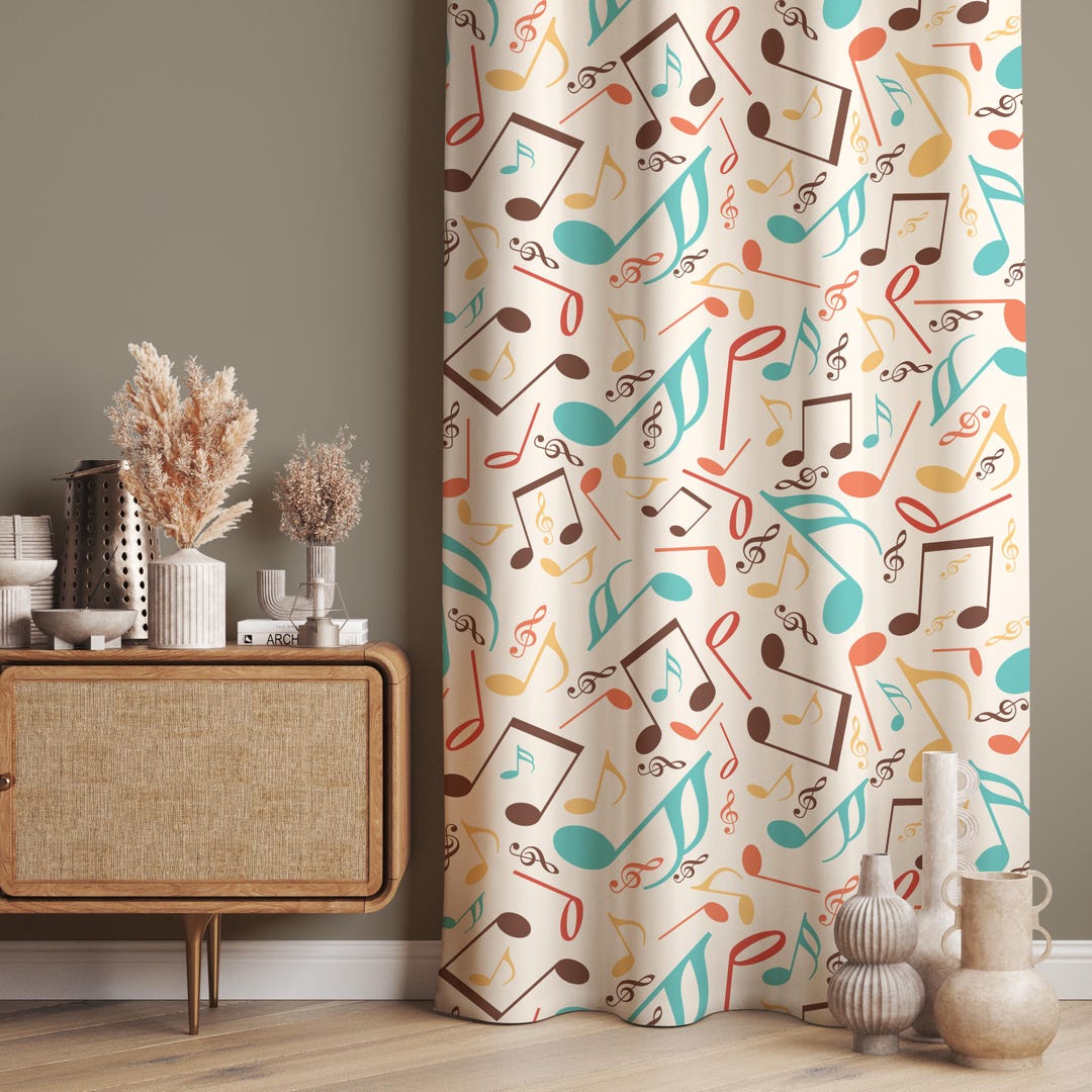Colorful Music Notes Curtain, Music Lover Window Drapes, Musical Note ...