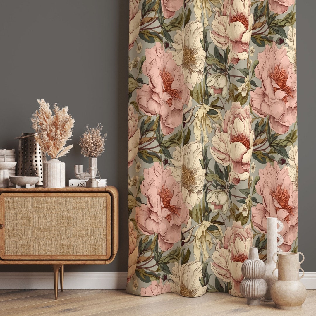 Nostalgic Pink Rose Design Window Curtain, Vintage Decor Floral Living ...