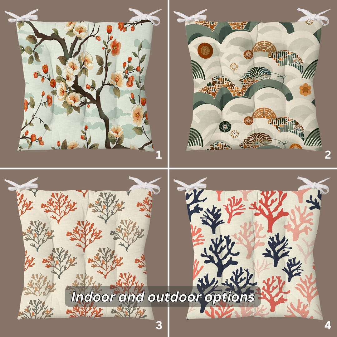 Floral Chair Cushion, Decorative Seat Pads, Artistic Coral Design Chair ...