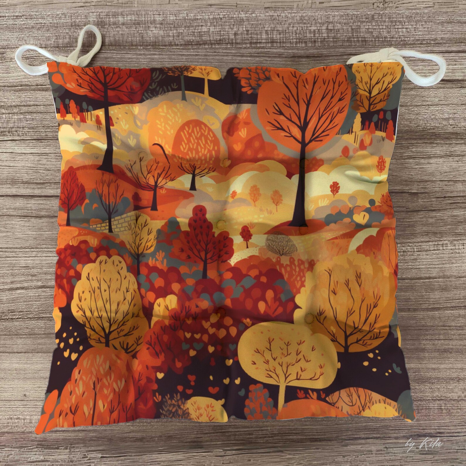 Tufted Seat Cushion, Autumn Chair Pads, Fall Trees Seat Pad With Ties ...