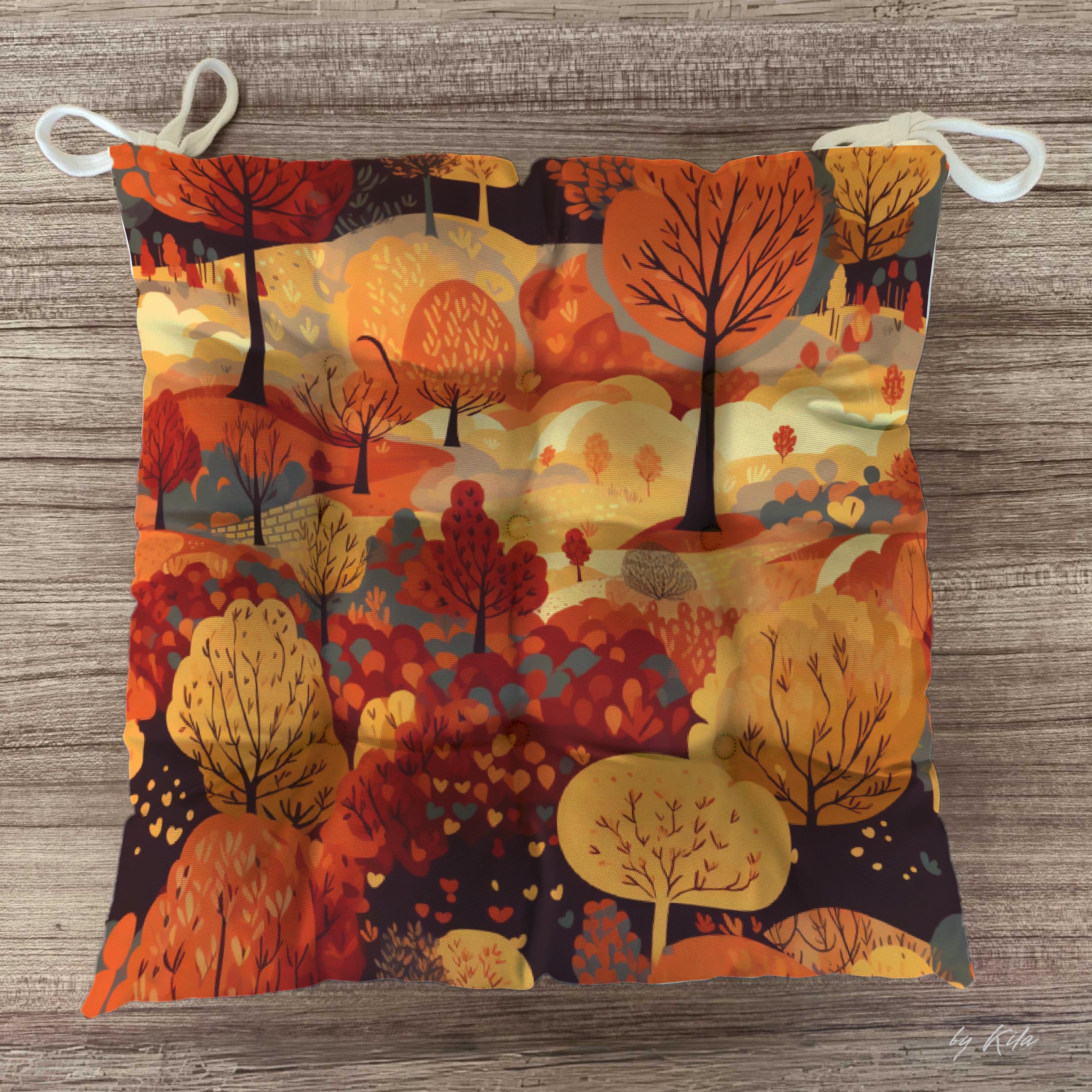Tufted Seat Cushion, Autumn Chair Pads, Fall Trees Seat Pad With Ties ...