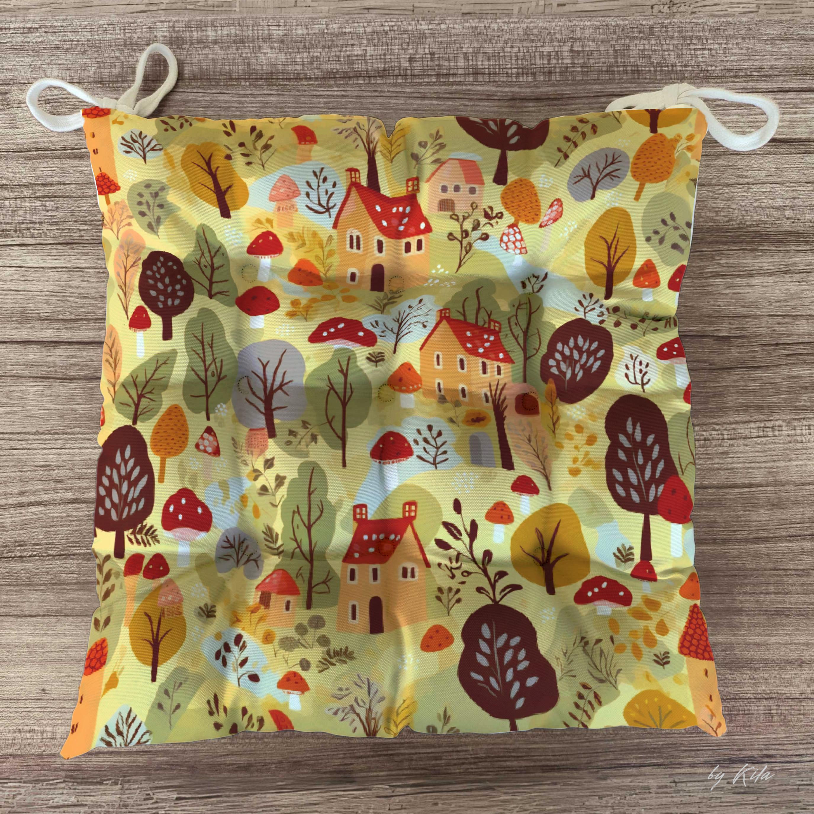 Tufted Seat Cushion, Autumn Chair Pads, Fall Trees Seat Pad With Ties ...