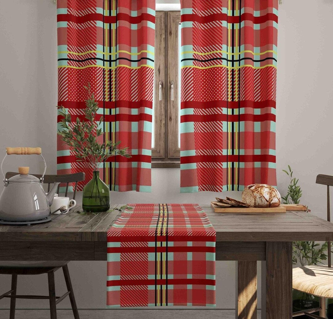 Kitchen Curtains, Red Scotch Plaid Dining Room Drapes, Tartan Pattern ...