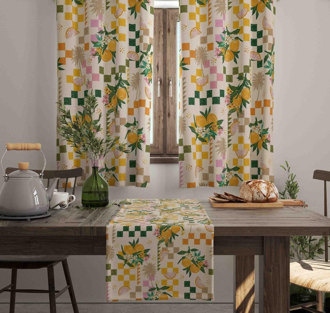 Citrus Curtains, Kitchen Curtains, Lemon Decor Drapes, Dining Room ...