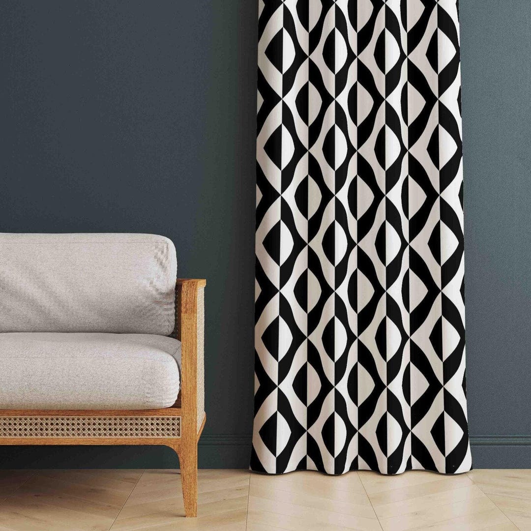 Black and White Window Curtains, Geometric Print Drapes, Custom Made ...