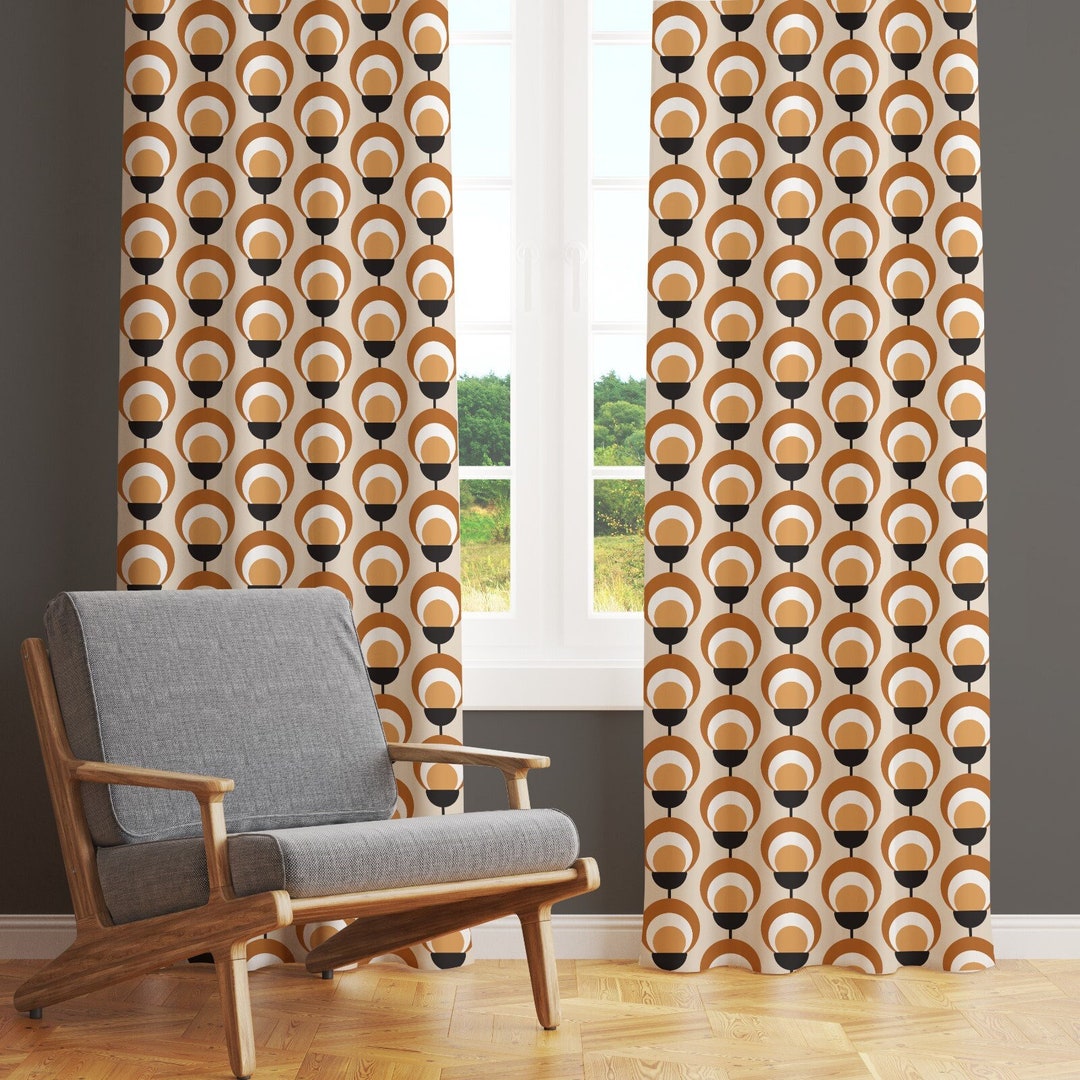 Window Curtains, Retro Circle Design Window Drapes, Mid Century ...