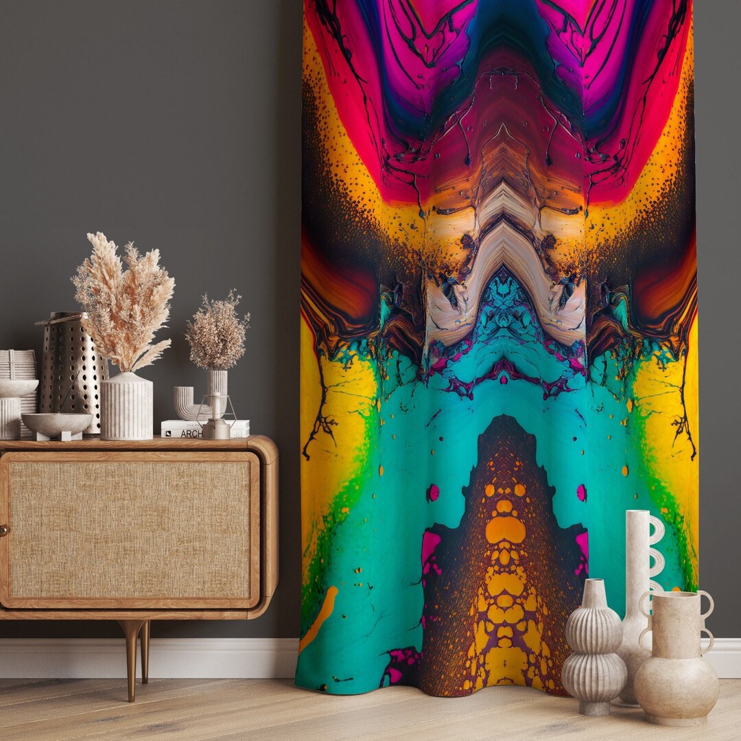 Rainbow Ink Design Window Curtain, Creative Boho Art Wİndow Drapes ...