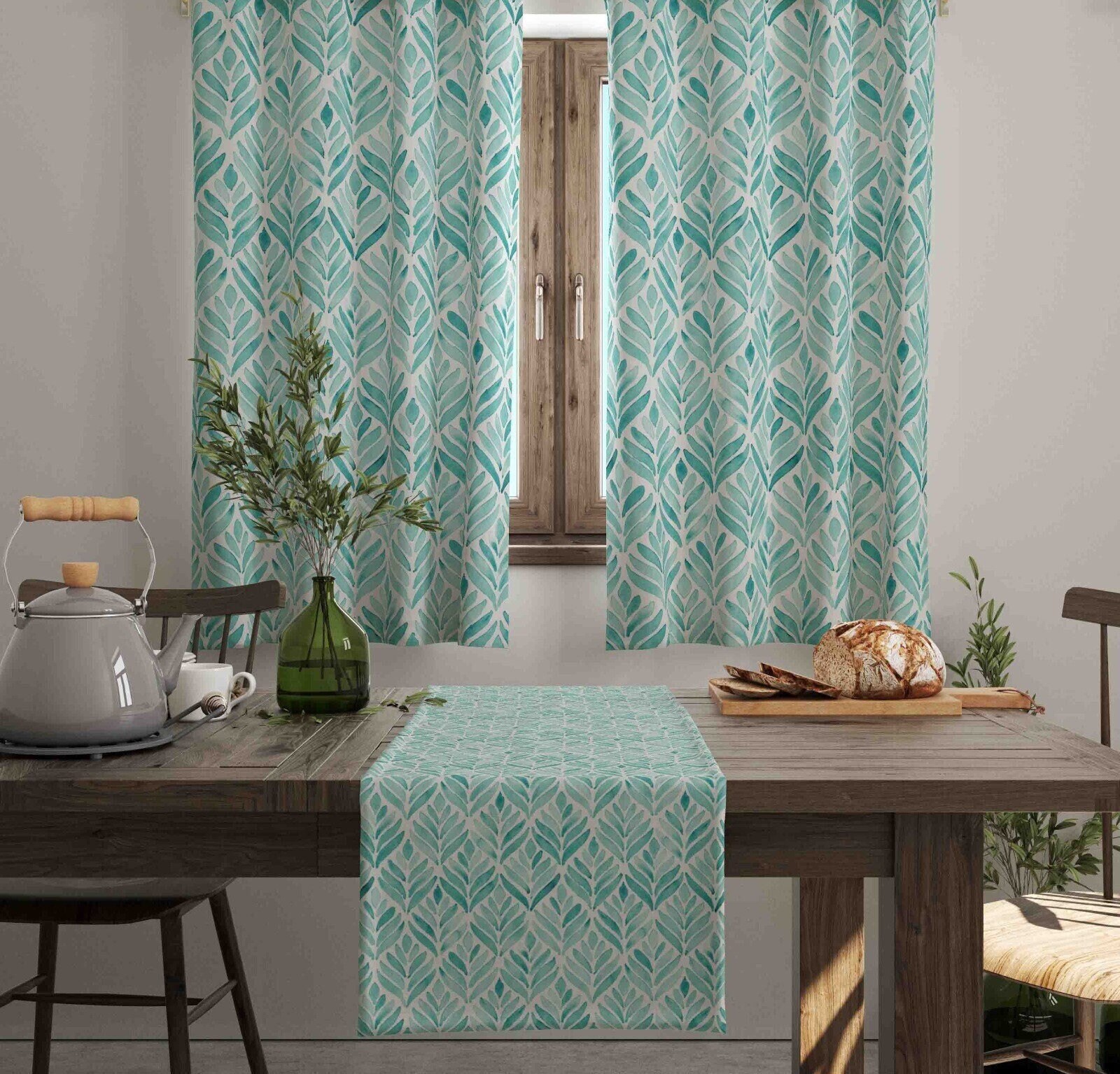 Teal kitchen curtain store
