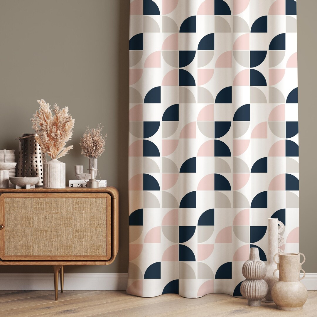 Modern Geometric Curtain – Minimalist Arch Block Pattern in Blush ...