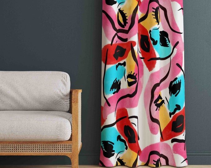 Colorful Abstract Face Pattern Home Curtains, Abstract Style Curtains ...