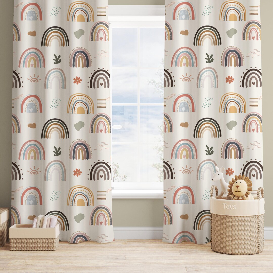 Window Curtains, Rainbow Drapes, Kids Room Window Treatments, Nursery ...