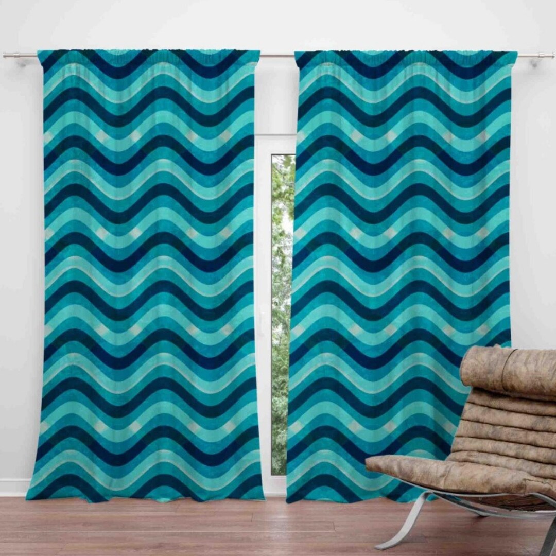 Abstract Ocean Waves Window Curtains, Tranquility of Ocean Waves ...