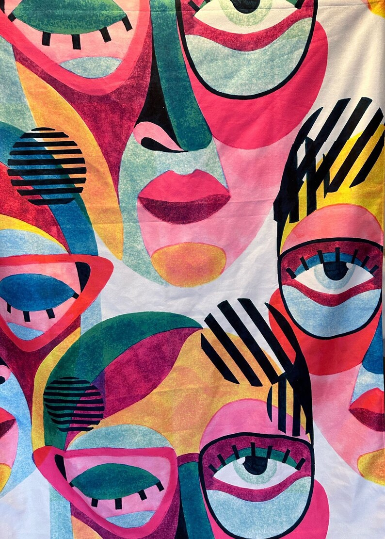 Colorful Abstract Face Pattern Window Curtain, Abstract Style Curtain ...