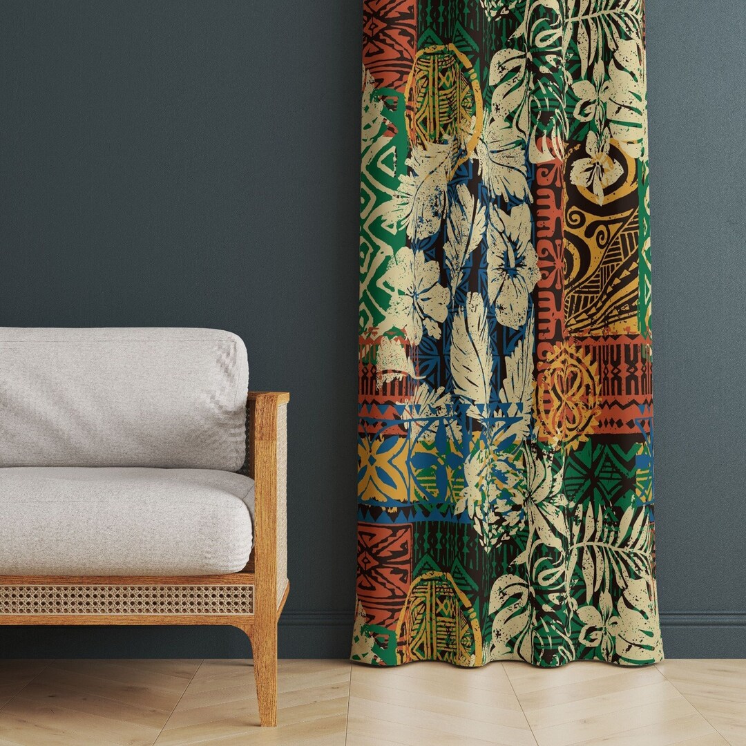 Ethnic Decor Window Curtain, Tribal Patterned Window Drapes, Colorful ...