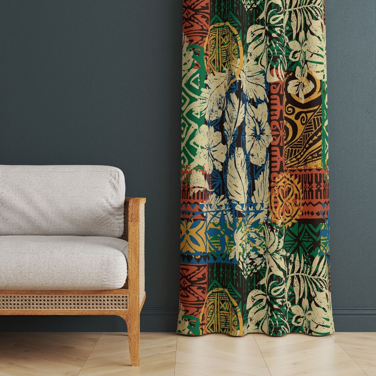 Ethnic Decor Window Curtain, Tribal Patterned Window Drapes, Colorful ...