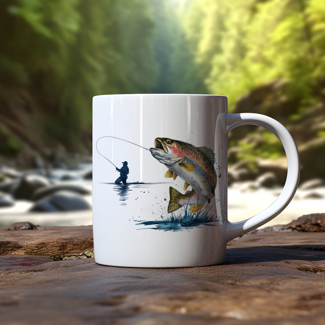 Rainbow Trout Fishing Mug, Fisherman Angler Gift Dad Son Grandpa Sport ...