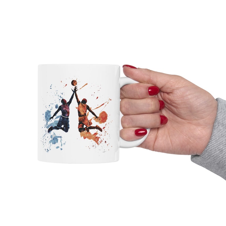 Basketball Mug, Watercolor Tip-off Sketch Basketball Championship Sport ...