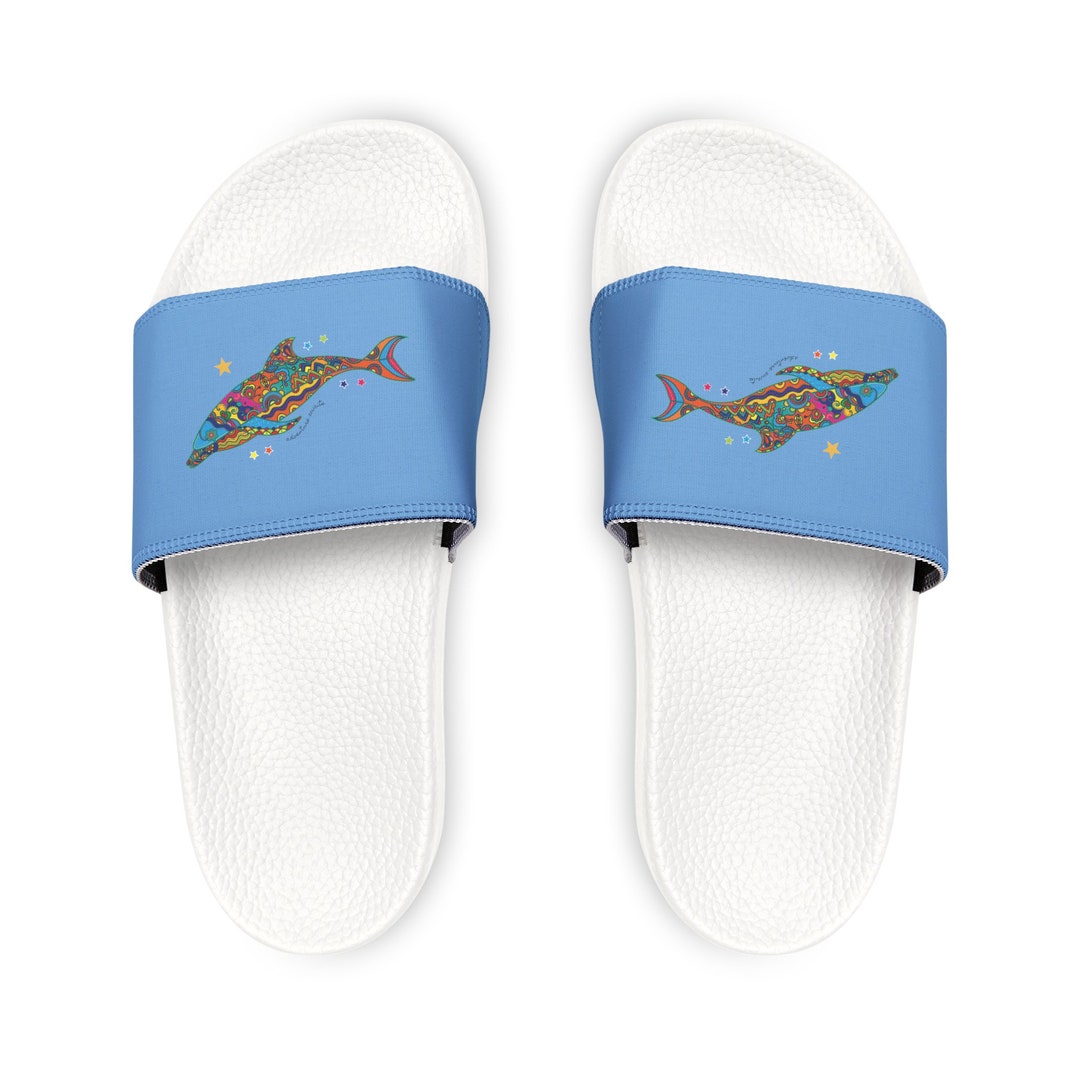 Sugar Bloom Blue Mischievous Dolphin Women's Beach Slide Sandals - Etsy
