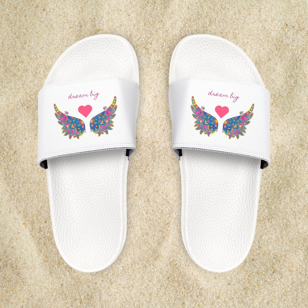 Sugar Bloom White Angel Wings Women's Beach Slide Sandals - Etsy