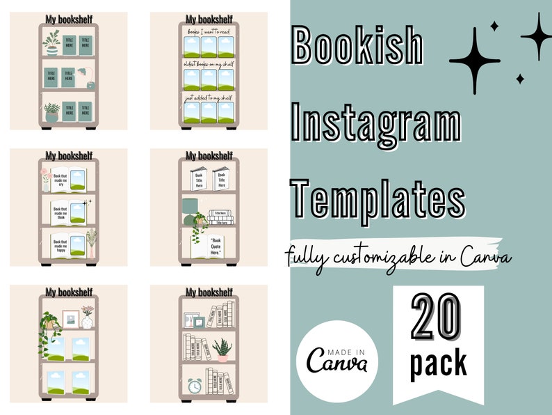 Bookstagram Canva Templates, Book Lover Social Media Kit, Book Blogger ...